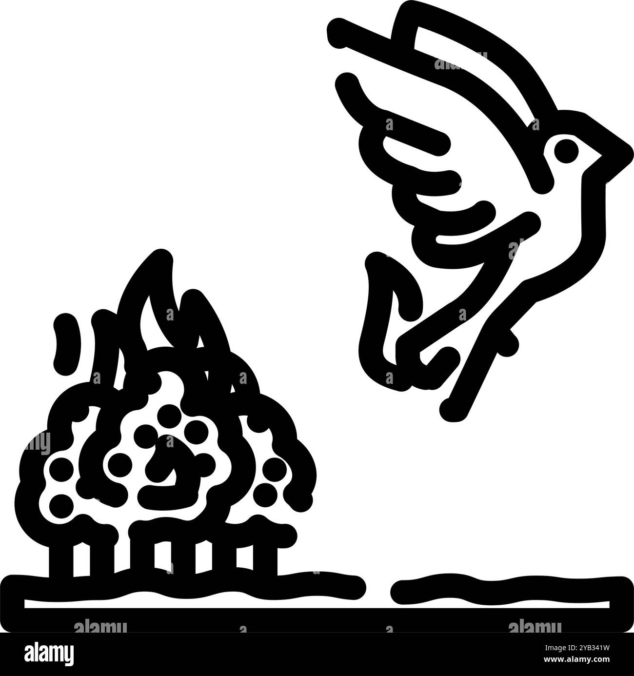 birds on fire wildfire disaster line icon vector illustration Stock ...