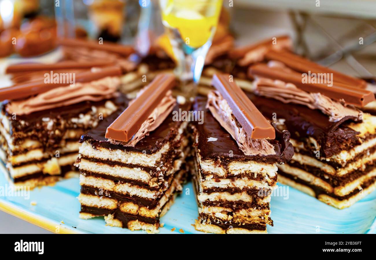 Chocolate layered cakes on a plate Stock Photo - Alamy