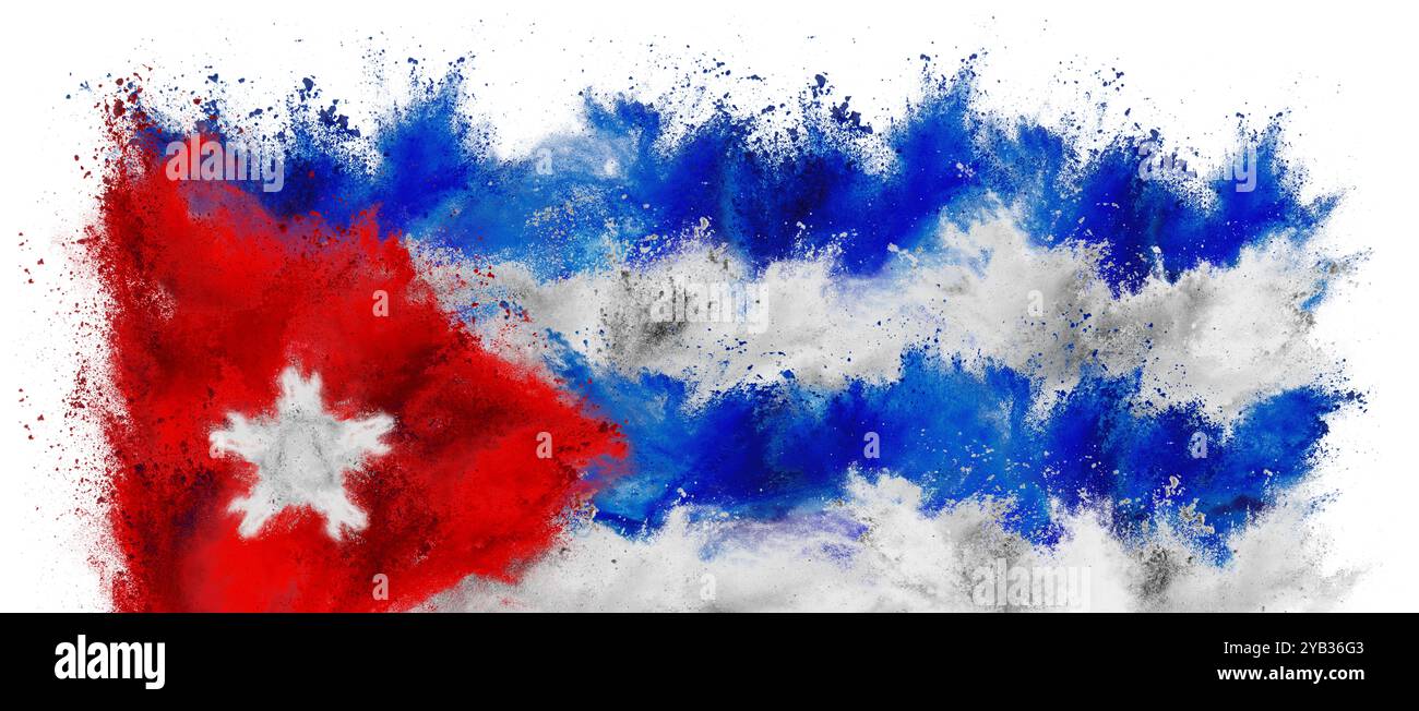 colorful flag of cuba with red white and blue star color holi paint ...