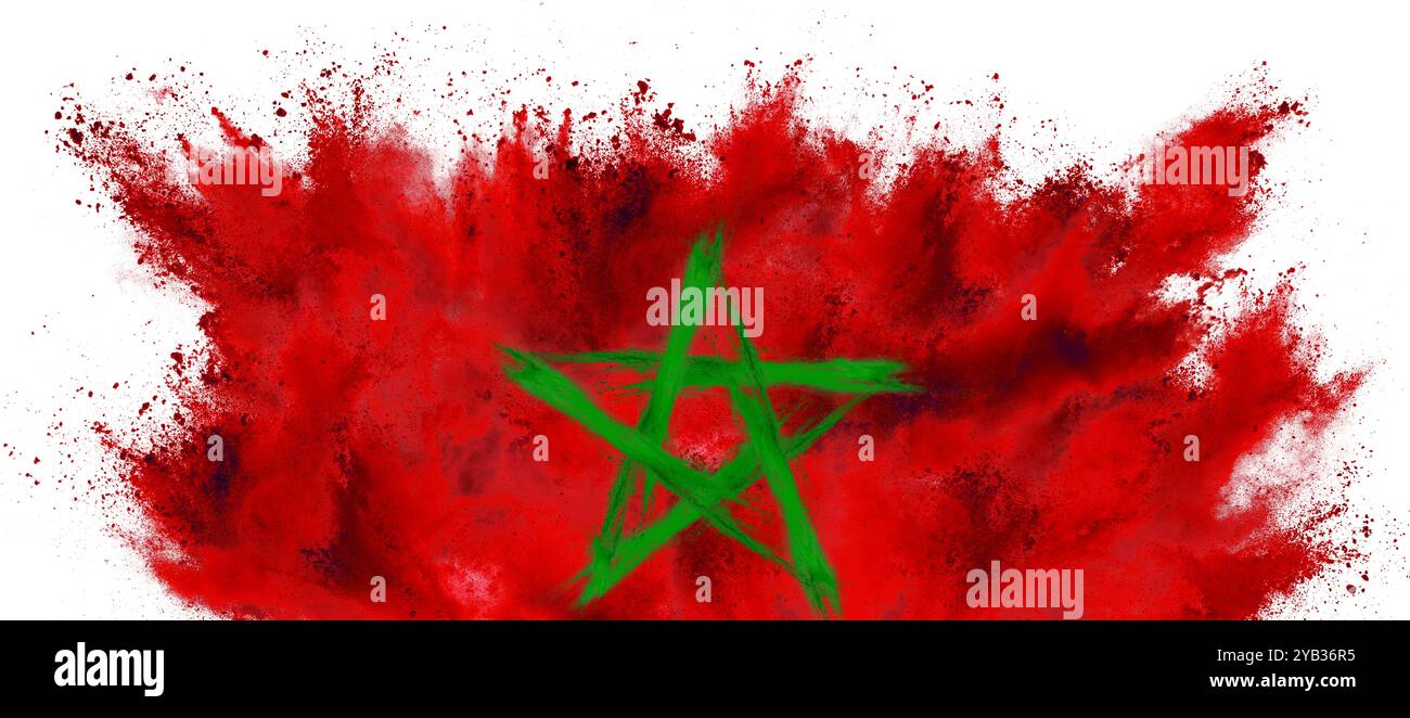 colorful flag of morocco africa with red and green star color holi ...