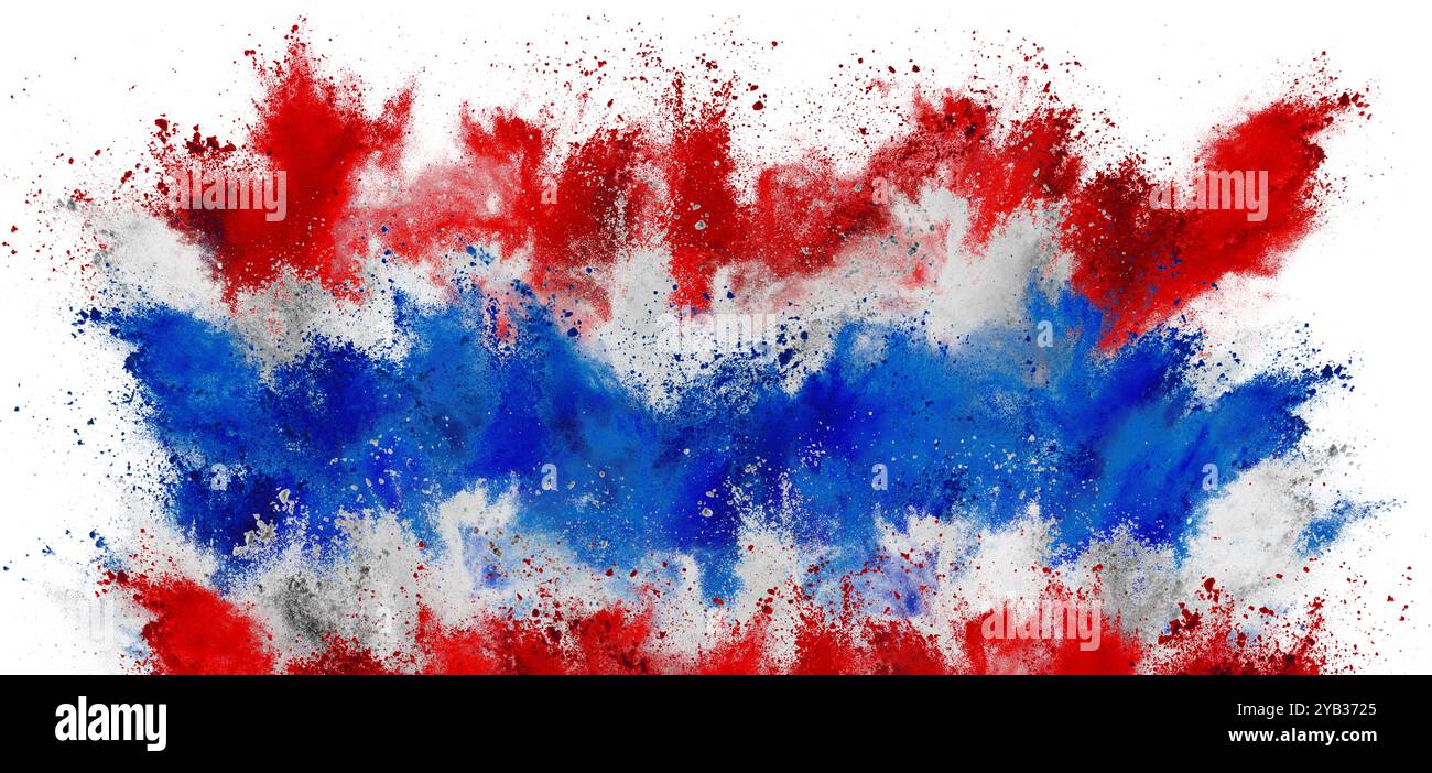 colorful flag of thailand with red blue and white color holi paint ...