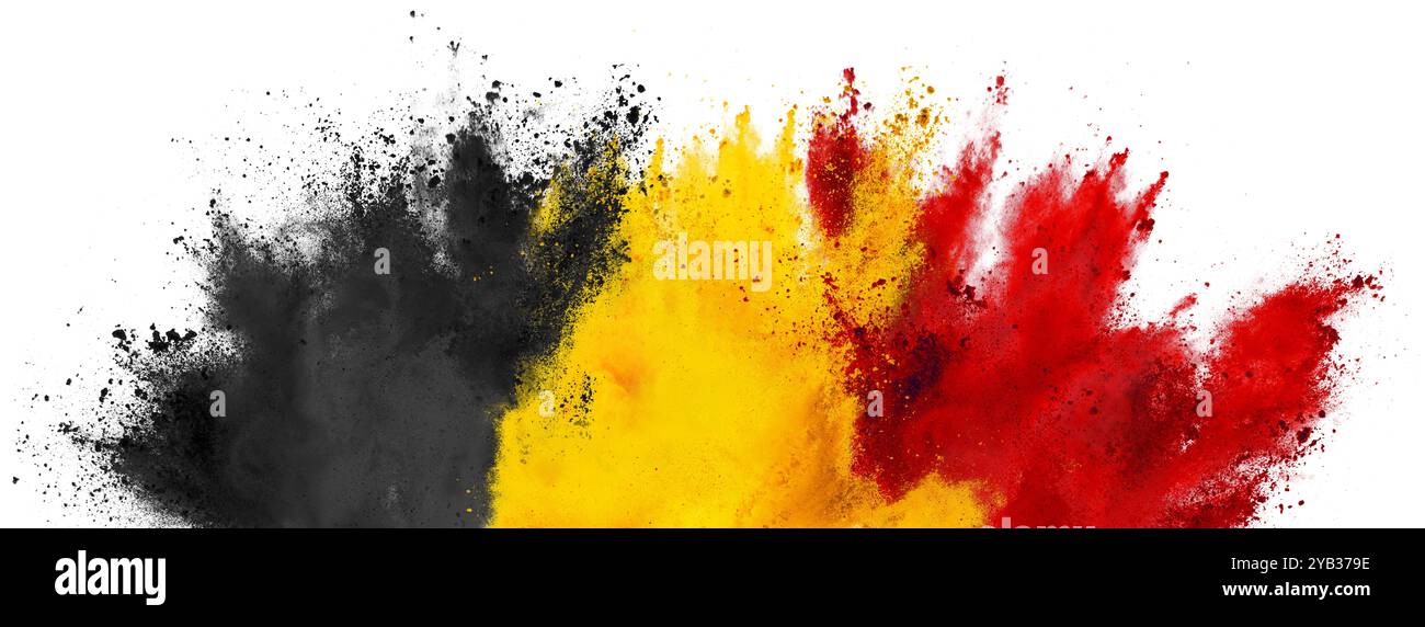 colorful flag of belgium with black yellow and red color holi paint ...