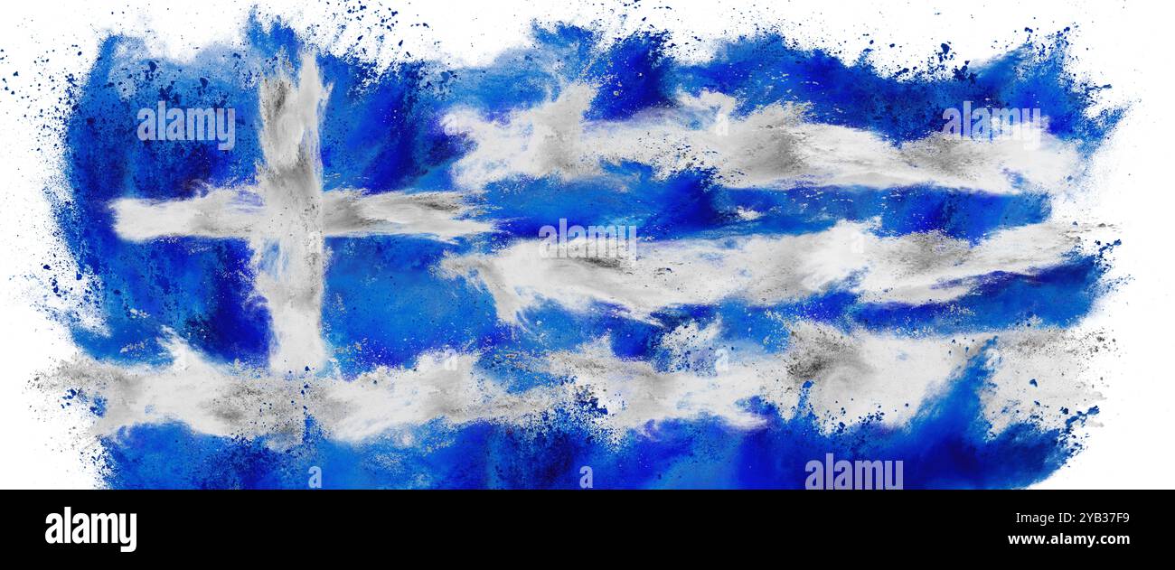 colorful flag of greece with white blue color holi paint powder ...