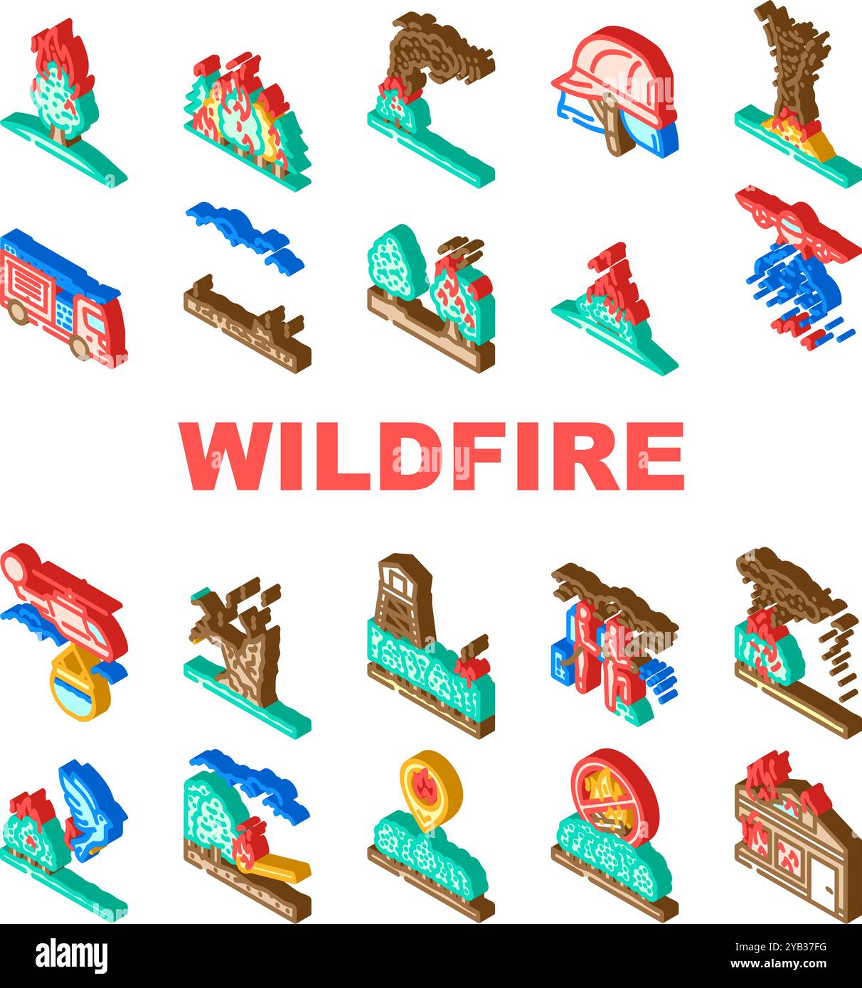 wildfire firestorm burn blaze icons set vector Stock Vector Image & Art ...