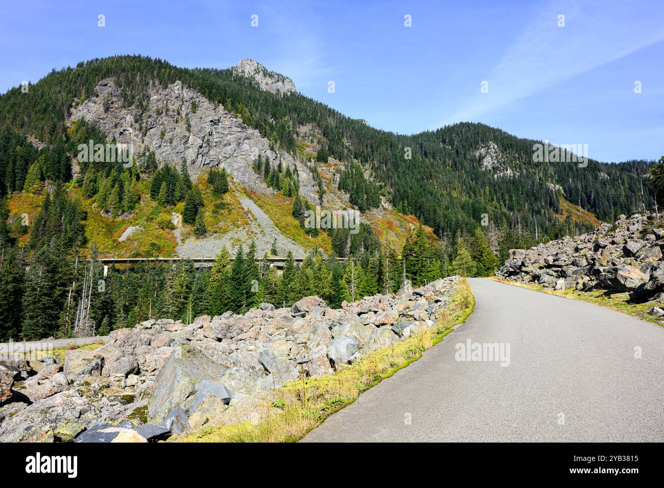 Old road climbing Snoqualmie Pass as National Forest NF 58 an ...