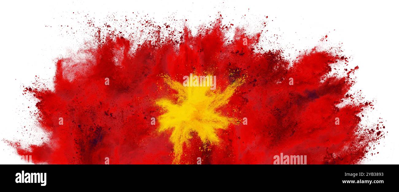 colorful flag of vietnam with yellow star on red color holi paint ...