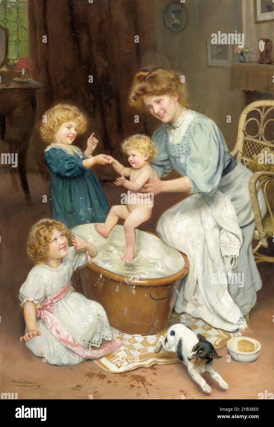 Elsley, Arthur John - Baby's Bath Time Stock Photo - Alamy