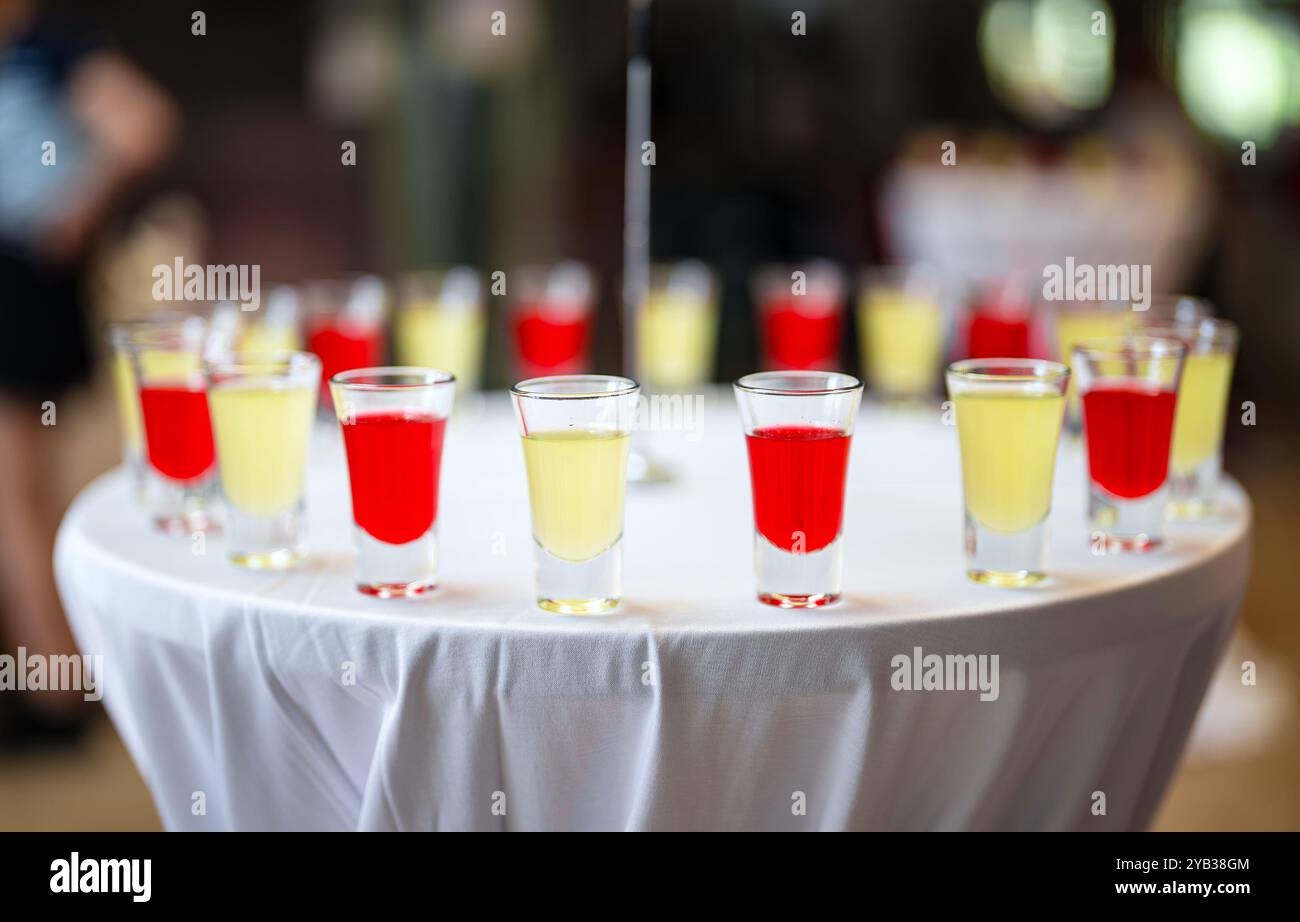 A variety of alcoholic shots available before entering the event Stock ...