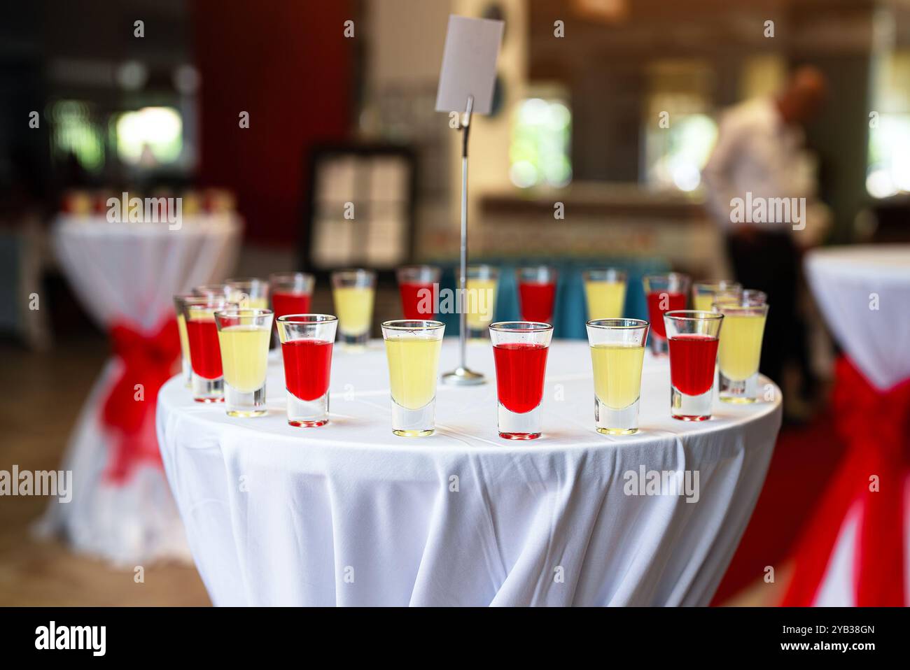 A variety of alcoholic shots available before entering the event Stock ...