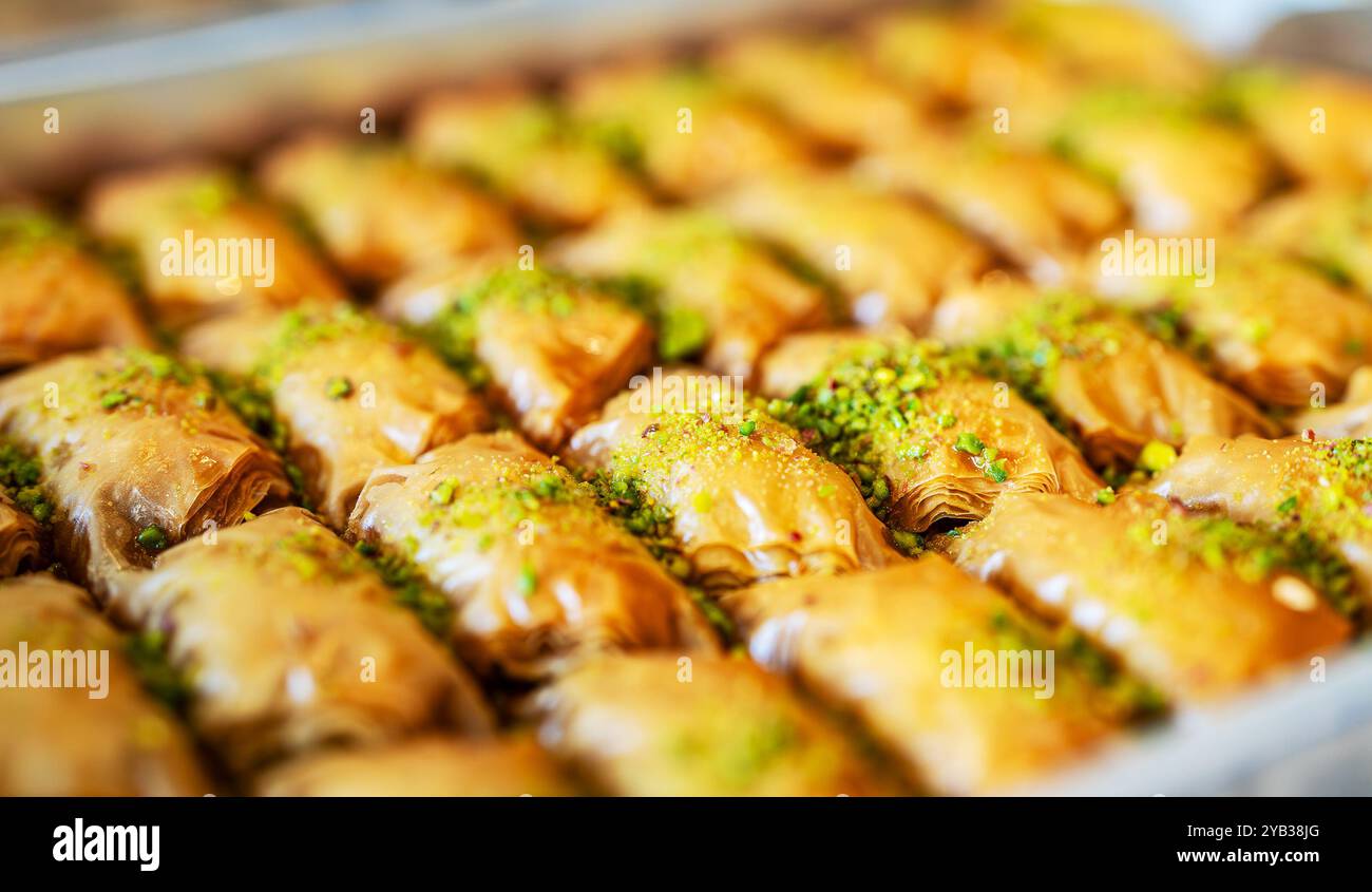 Traditional Turkish sweet dessert baklava with pistachios Stock Photo ...