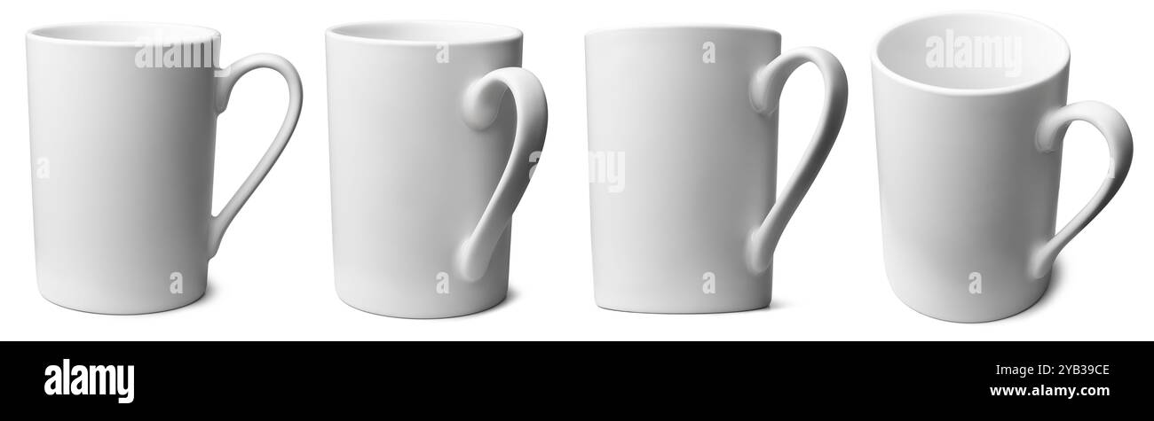 set of empty porcelain mug or cups for tea, coffee or milk isolated ...