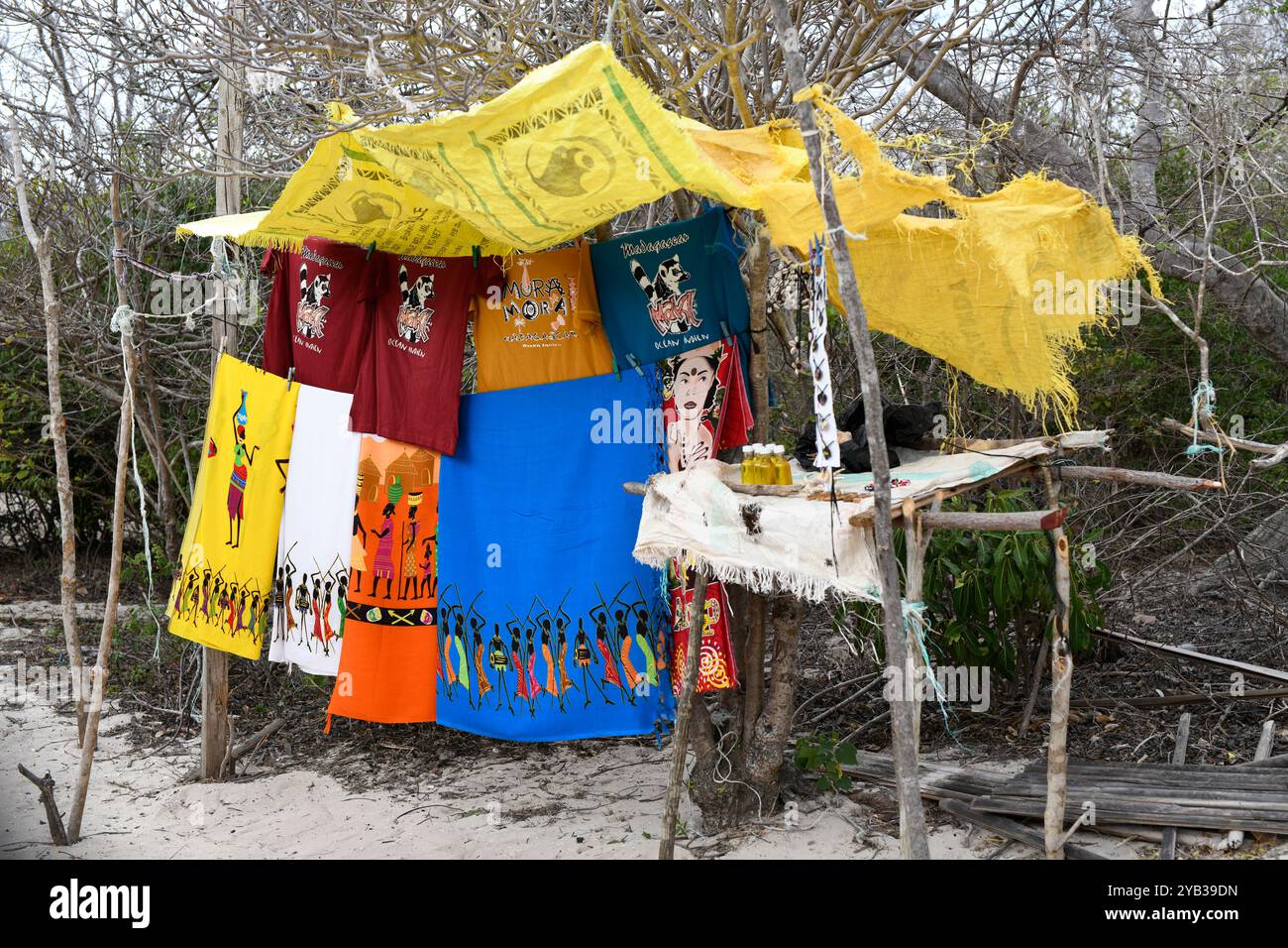 The Three Bays, coast near Antsiranana. Traditional clothing sale ...
