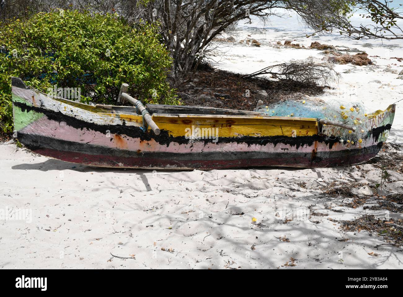 The Three Bays, coast near Antsiranana. Pigeon Bay, canoe. Diana region ...