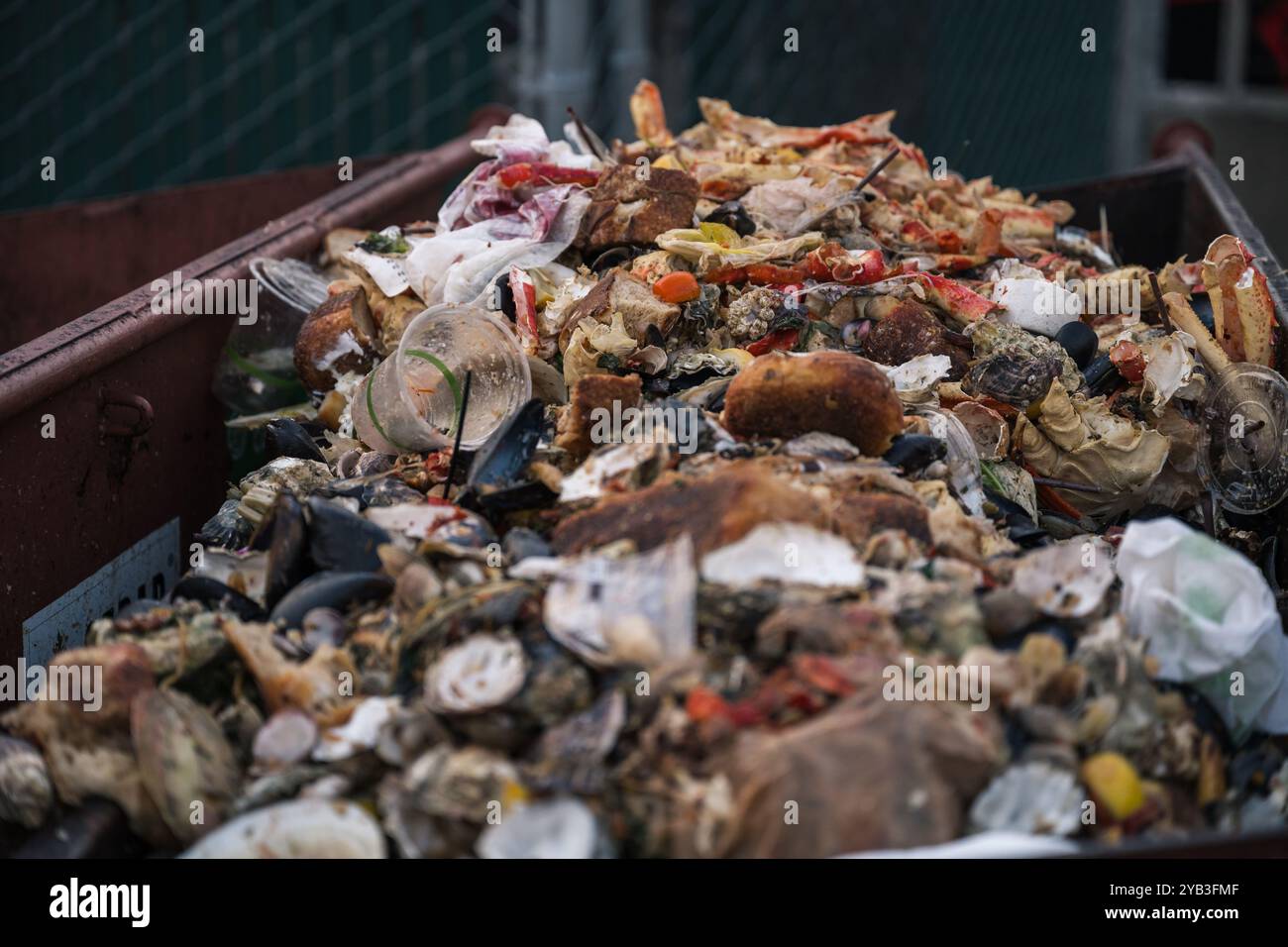 Seattle, USA. 21st July 2024. Seafood compost bin on the waterfront ...