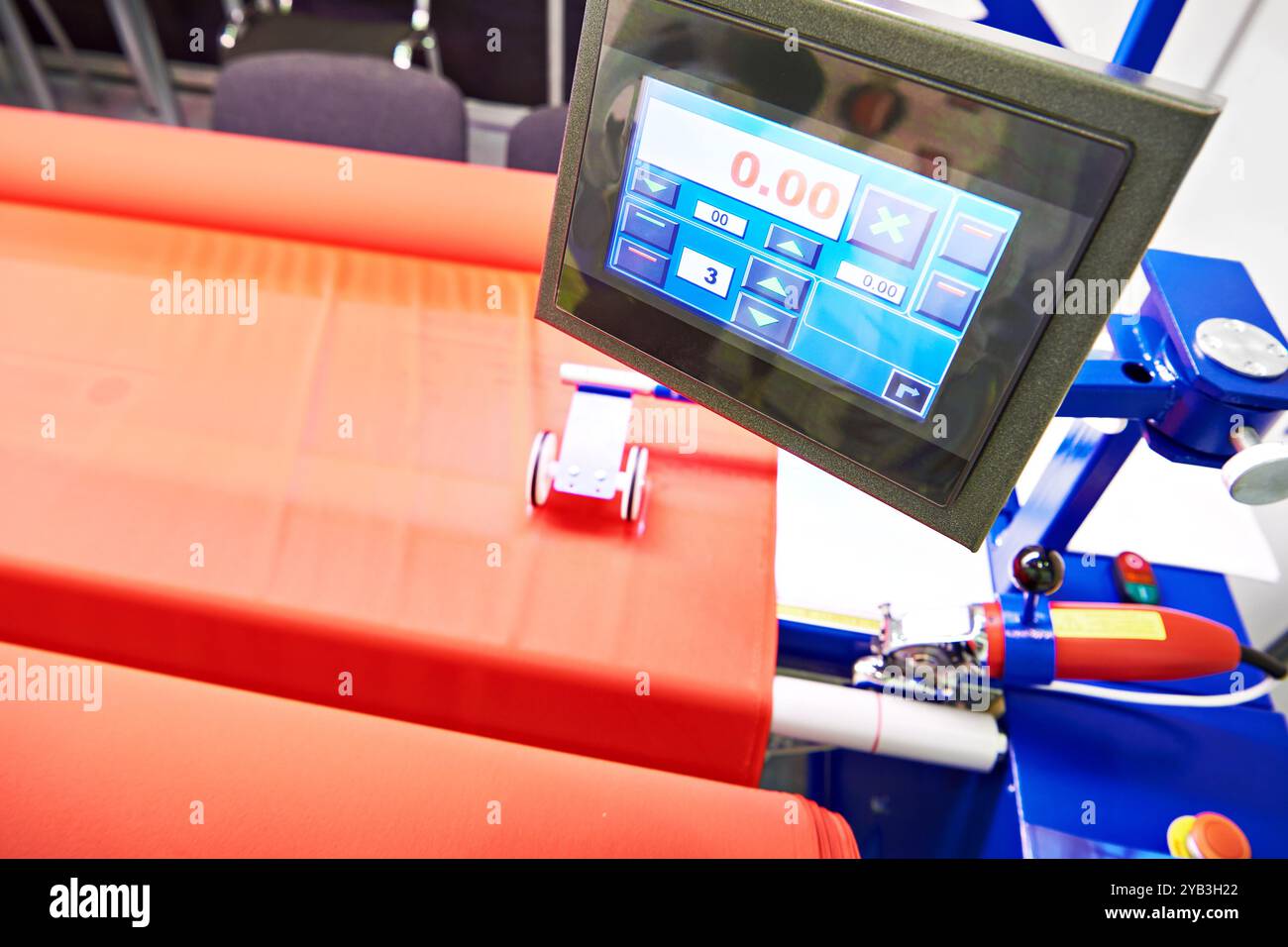 Monitor control panel of measuring fabric inspection machine in the ...