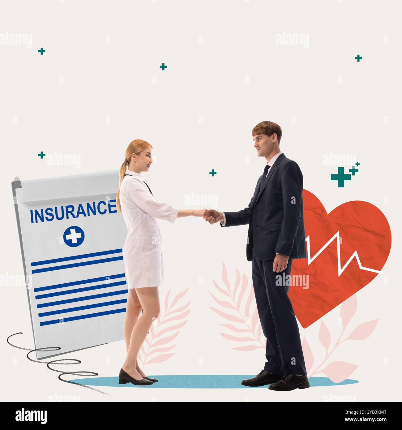 Patient shaking hands with doctor with giant medical document ...