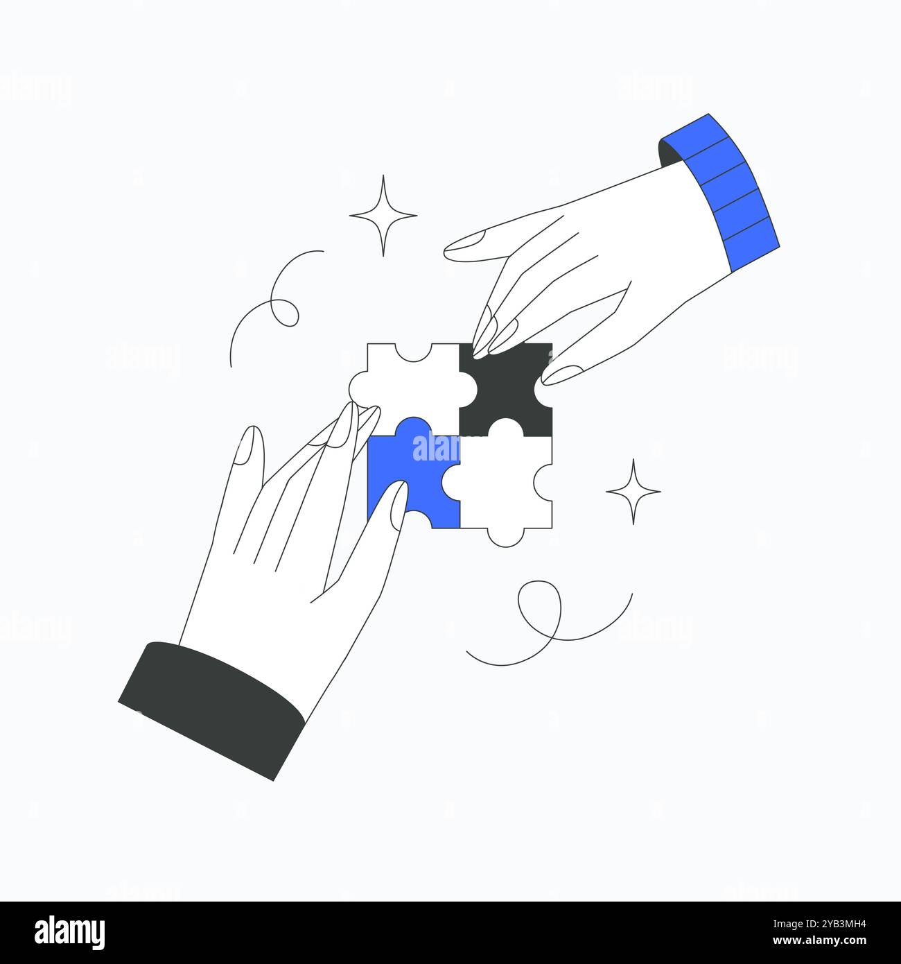 Hands Connecting Puzzle Pieces In Flat Vector Illustration Symbolizing Teamwork Problem Solving