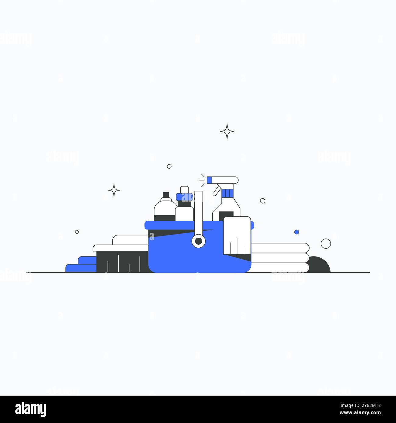 Cleaning supplies in a bucket in flat vector illustration symbolizing ...