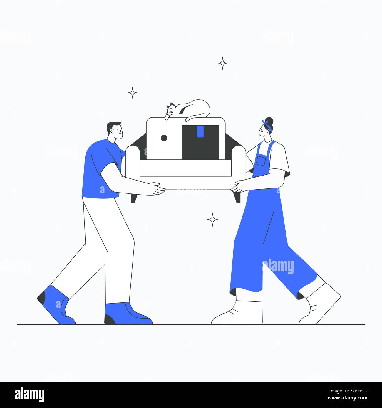 Male and female workers carrying a sofa in flat vector illustration ...