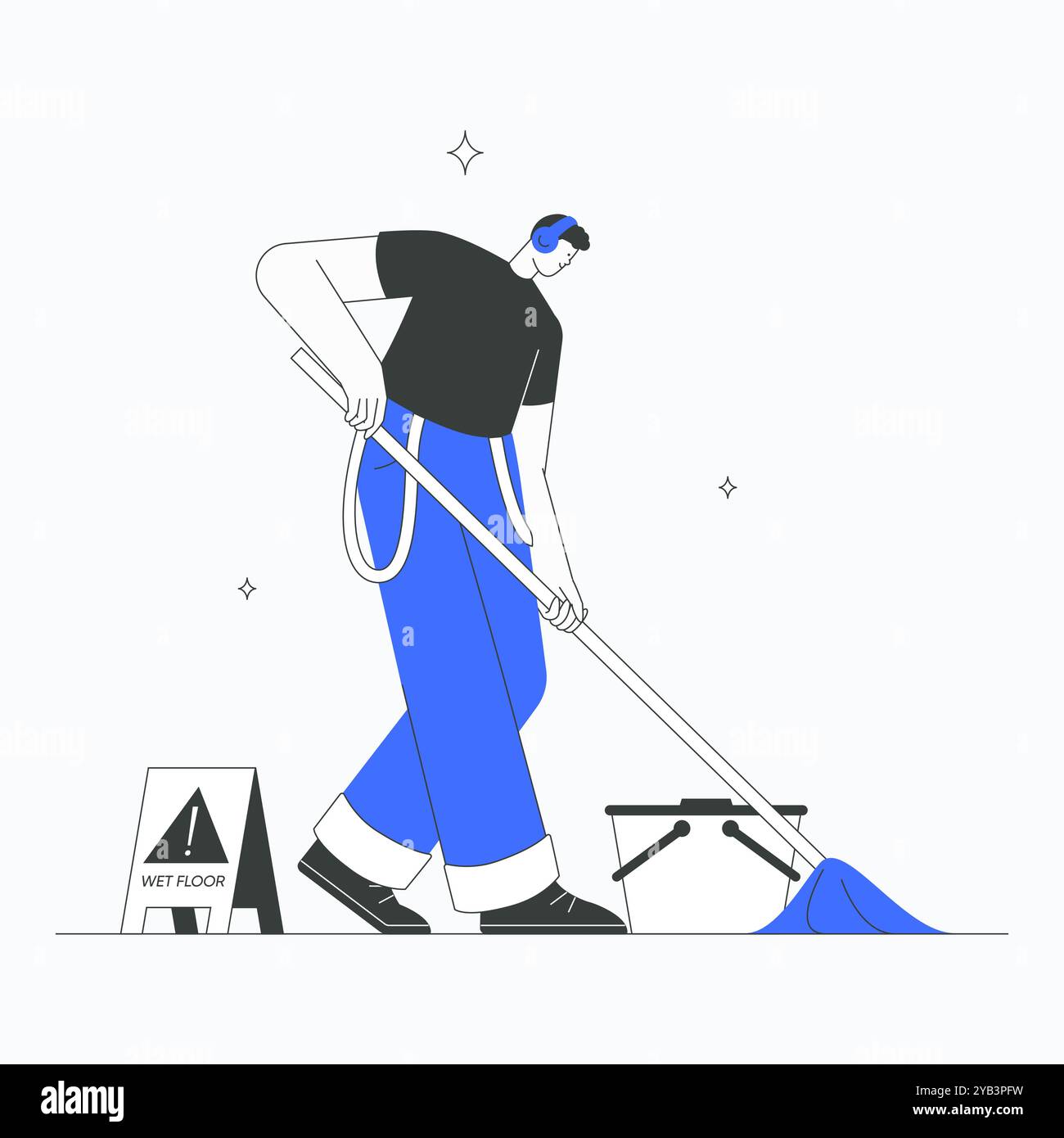 Janitor mopping floor in flat vector illustration symbolizing cleaning ...
