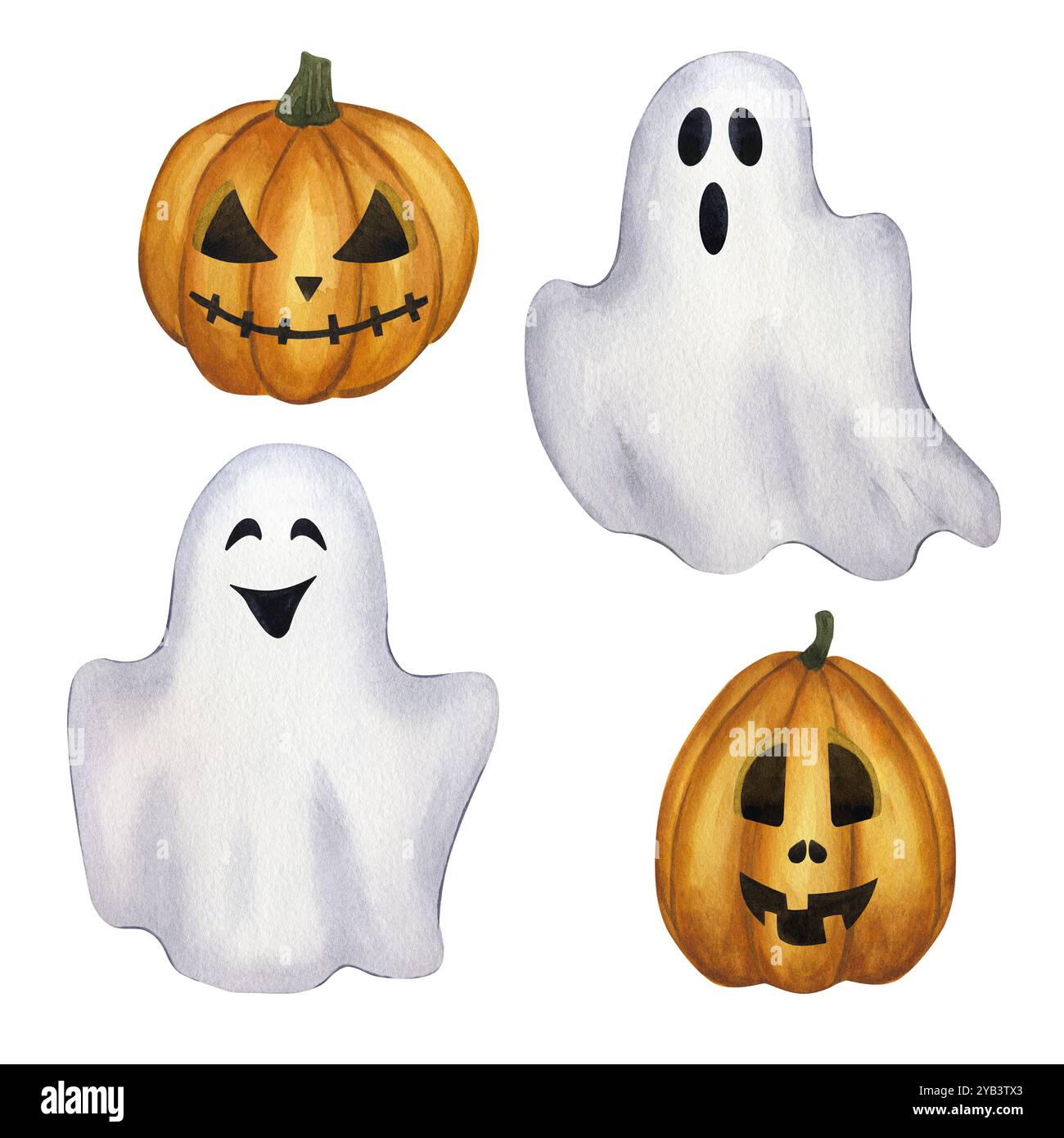 Halloween clip art set. Jack o Lantern, carved orange pumpkin and white ...
