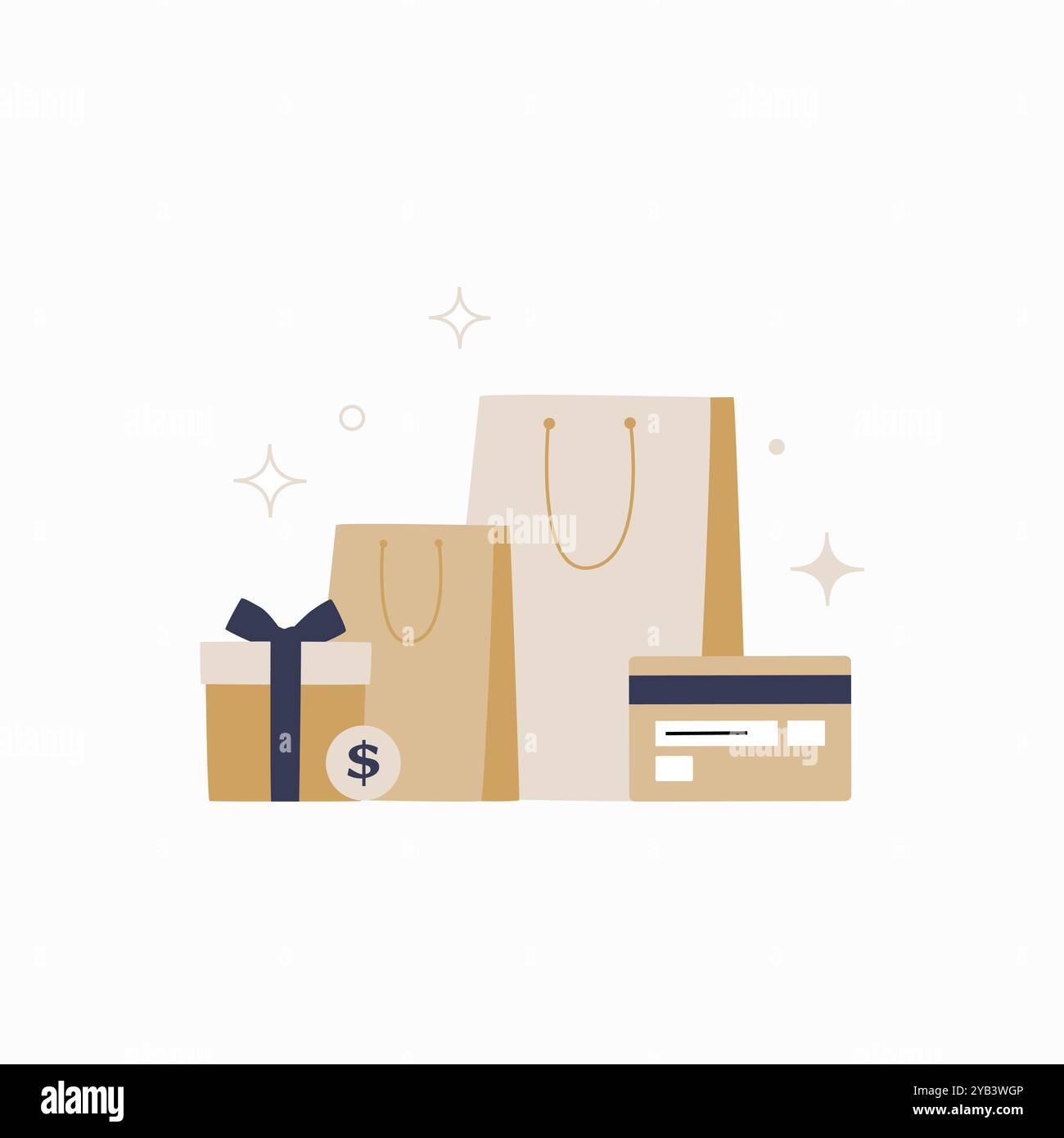 Gift bags and credit card symbolizing shopping, retail transactions ...