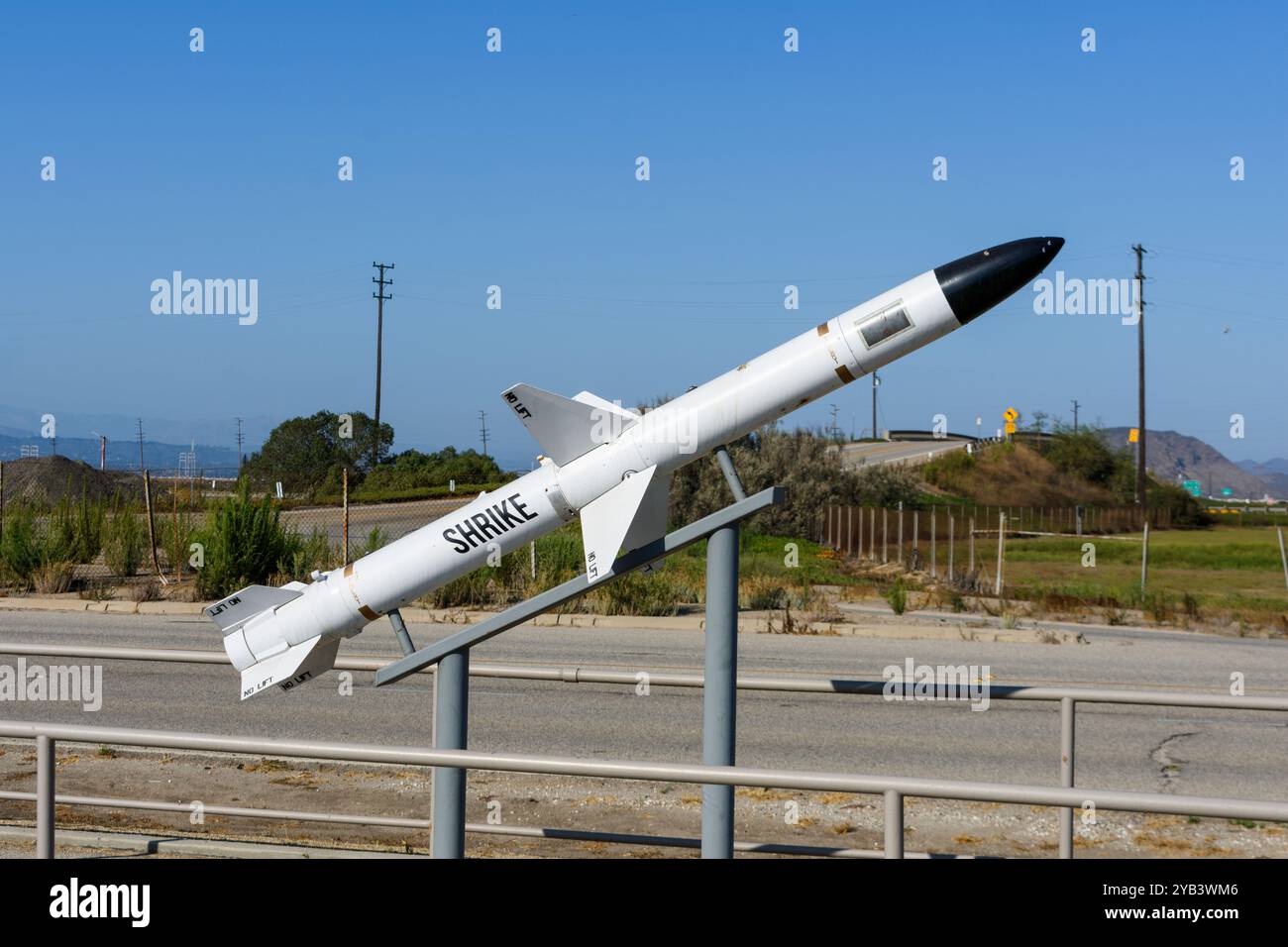 AGM-45 Shrike missile mounted on a stand at outdoor military museum at ...