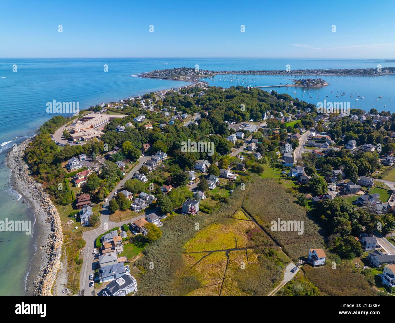 Hull Village aerial view including Telegraph Hill in Hingham Bay in ...