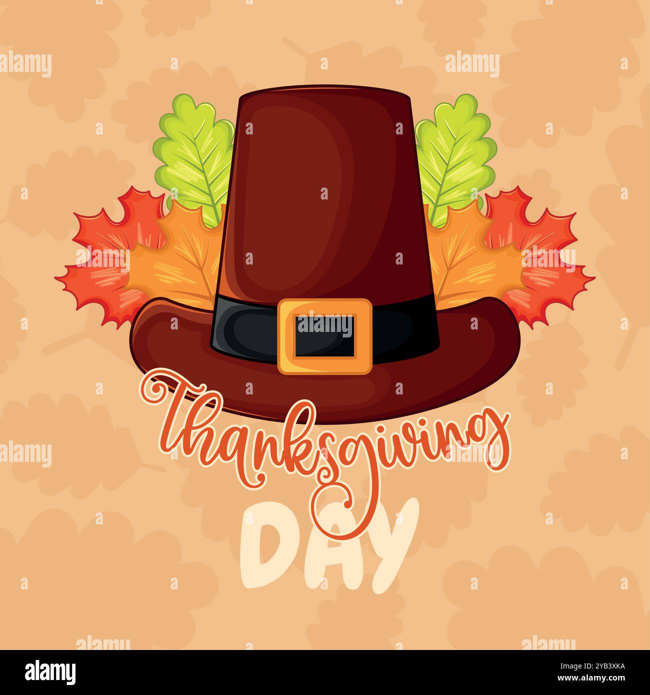 Thanksgiving pilgrim hat with autumn leaves and colorful design, Vector ...