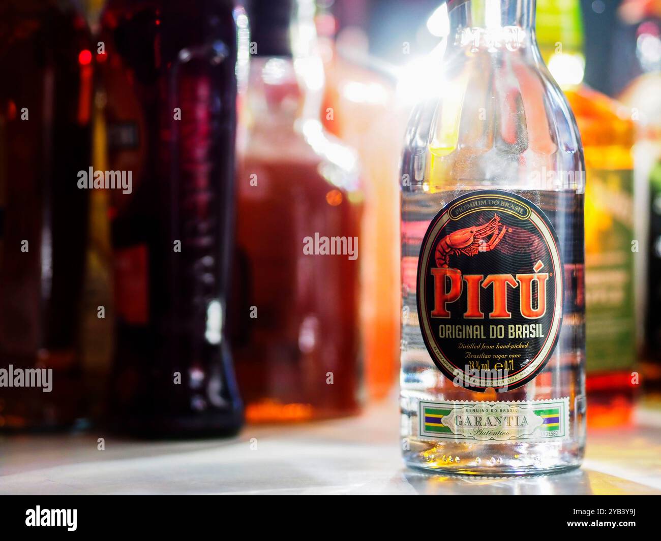 In this photo illustration, Pitu Premium do Brasil Cachaca seen at the ...
