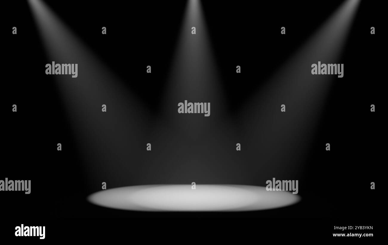 Three spotlights illuminate a dark stage, creating a dramatic and ...