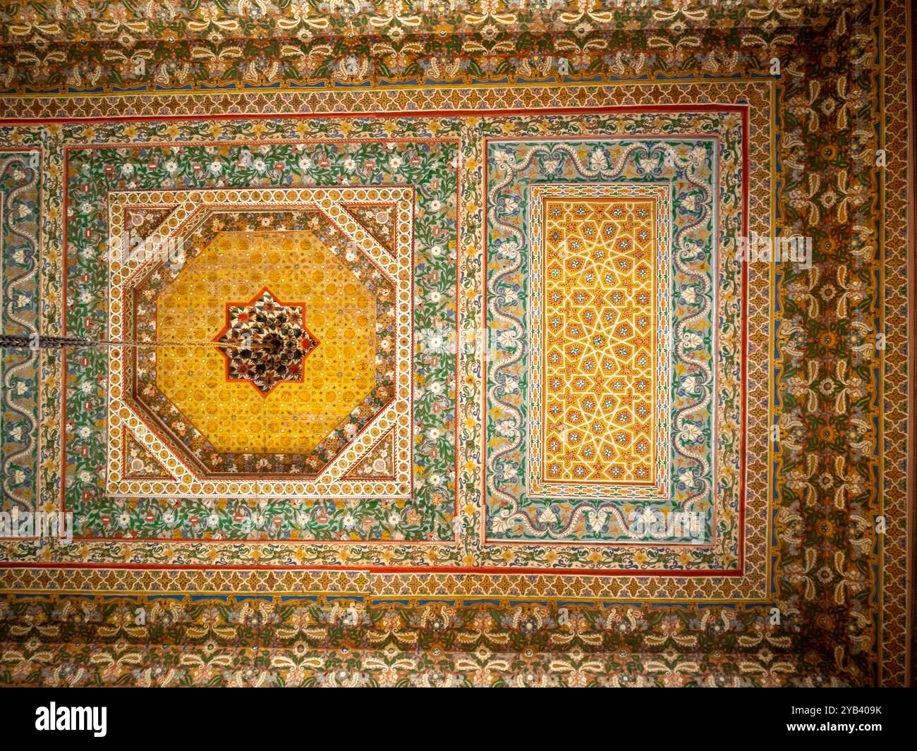 Painted wooden ceiling detail from a room in the Grand Riad (Dar Si ...