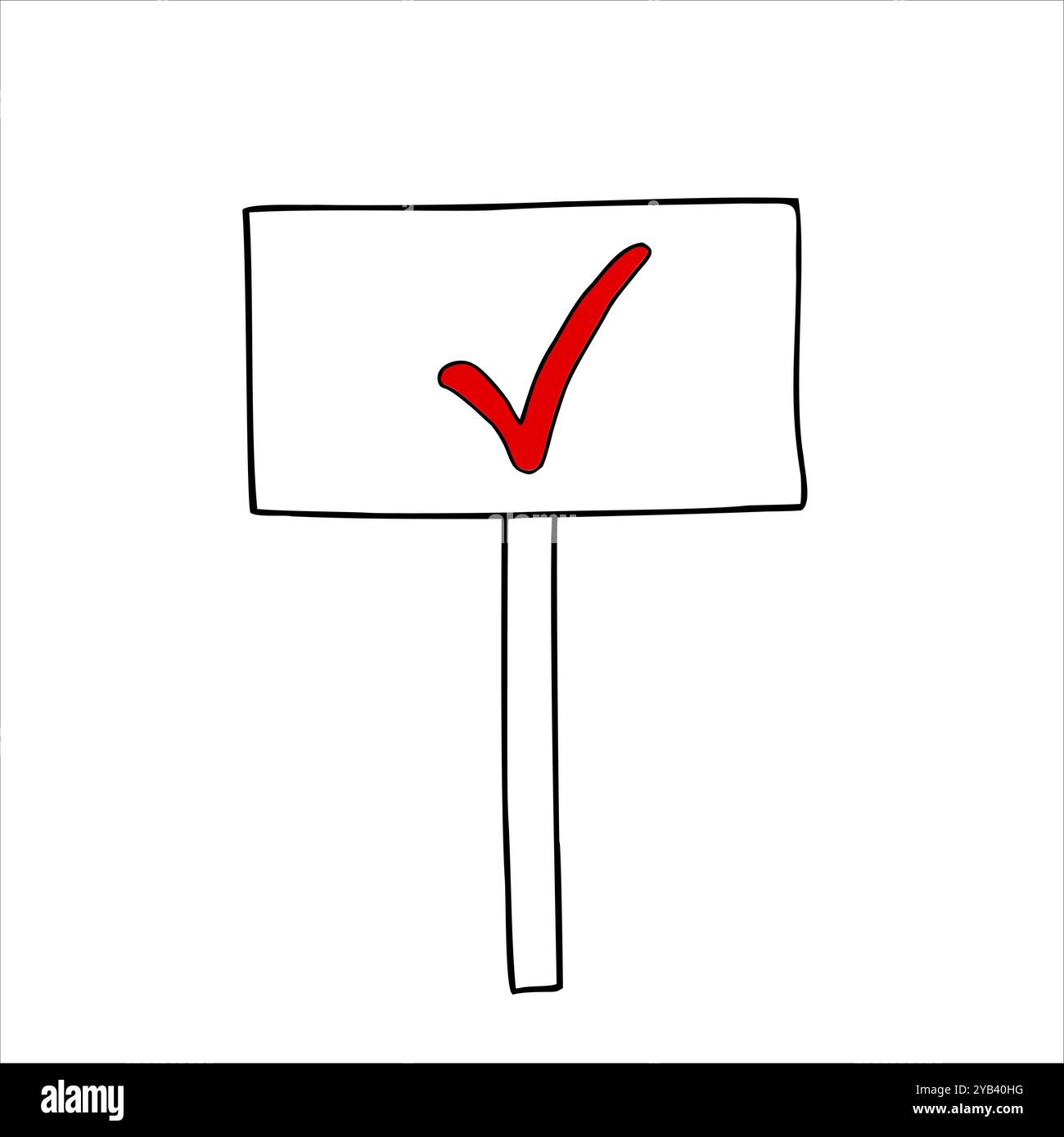 Placard banner with red tick icon silhouette monochrome flat vector ...