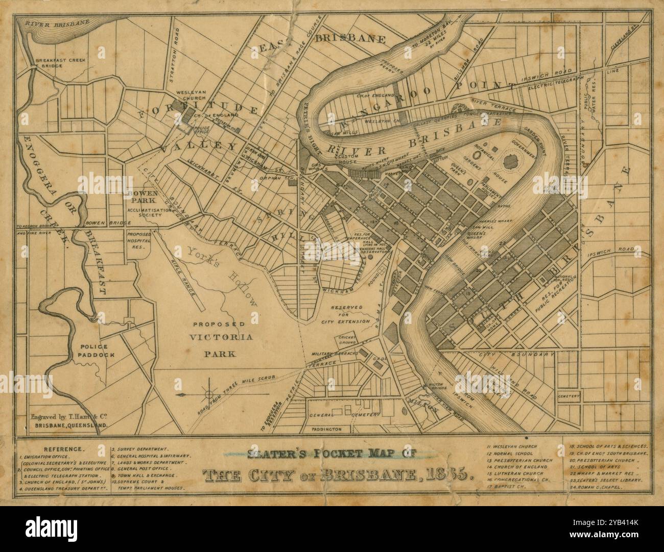 Vintage Archive map of the City of Brisbane, Australia, 1865, published ...