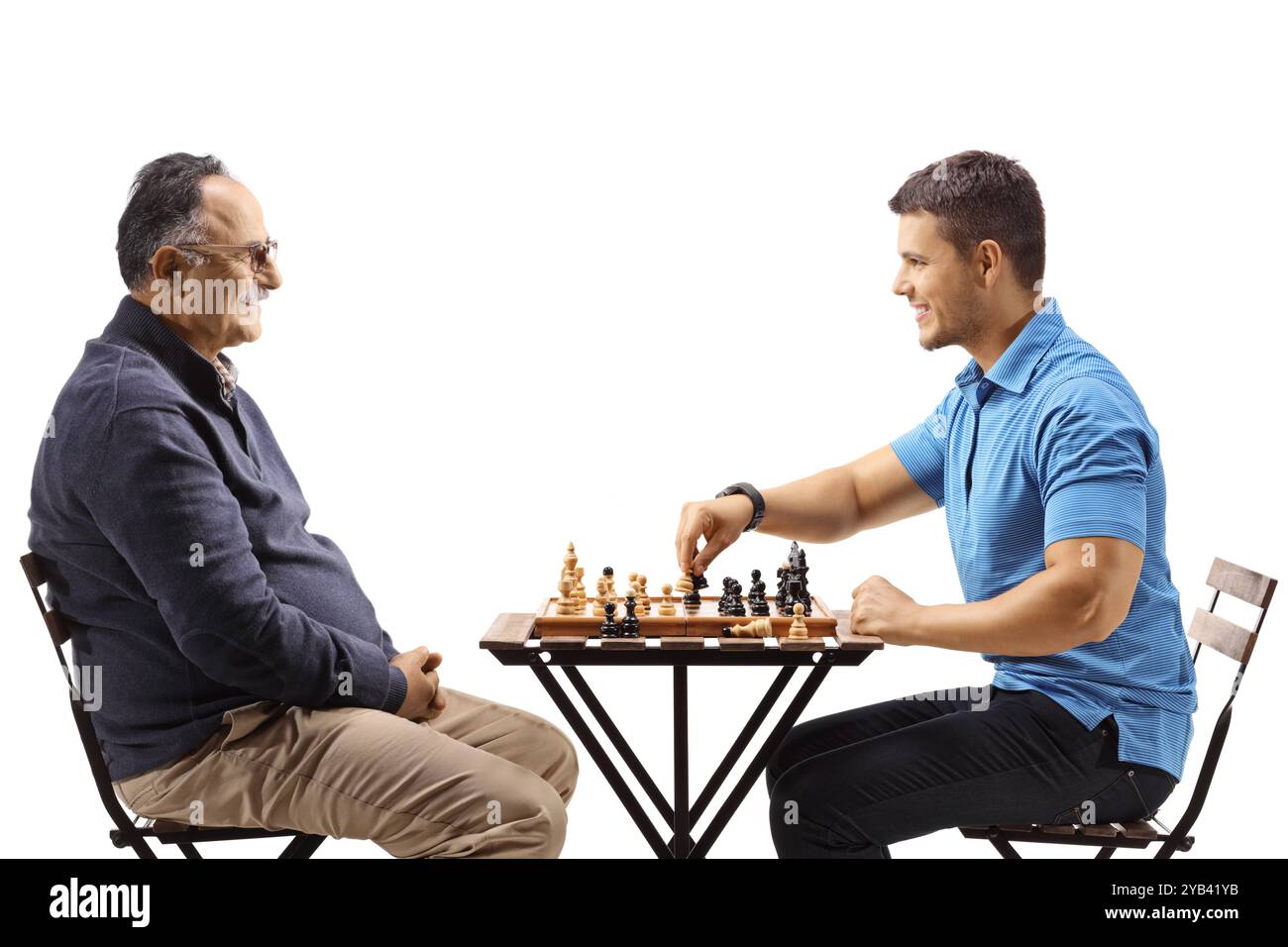 Father and son playing chess isolated on white background Stock Photo ...