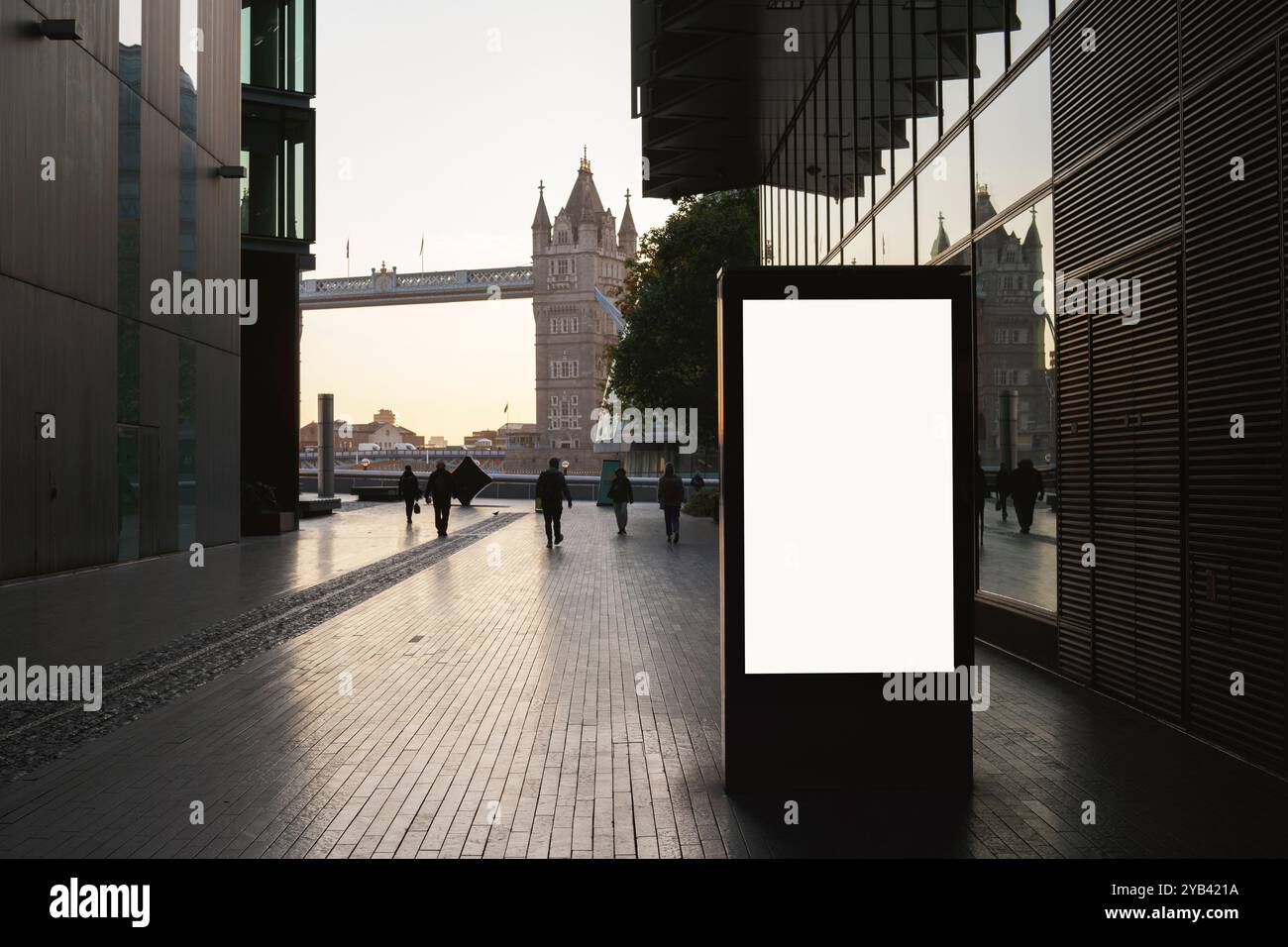 Blank electronic billboard at a walkway in More London with view of ...