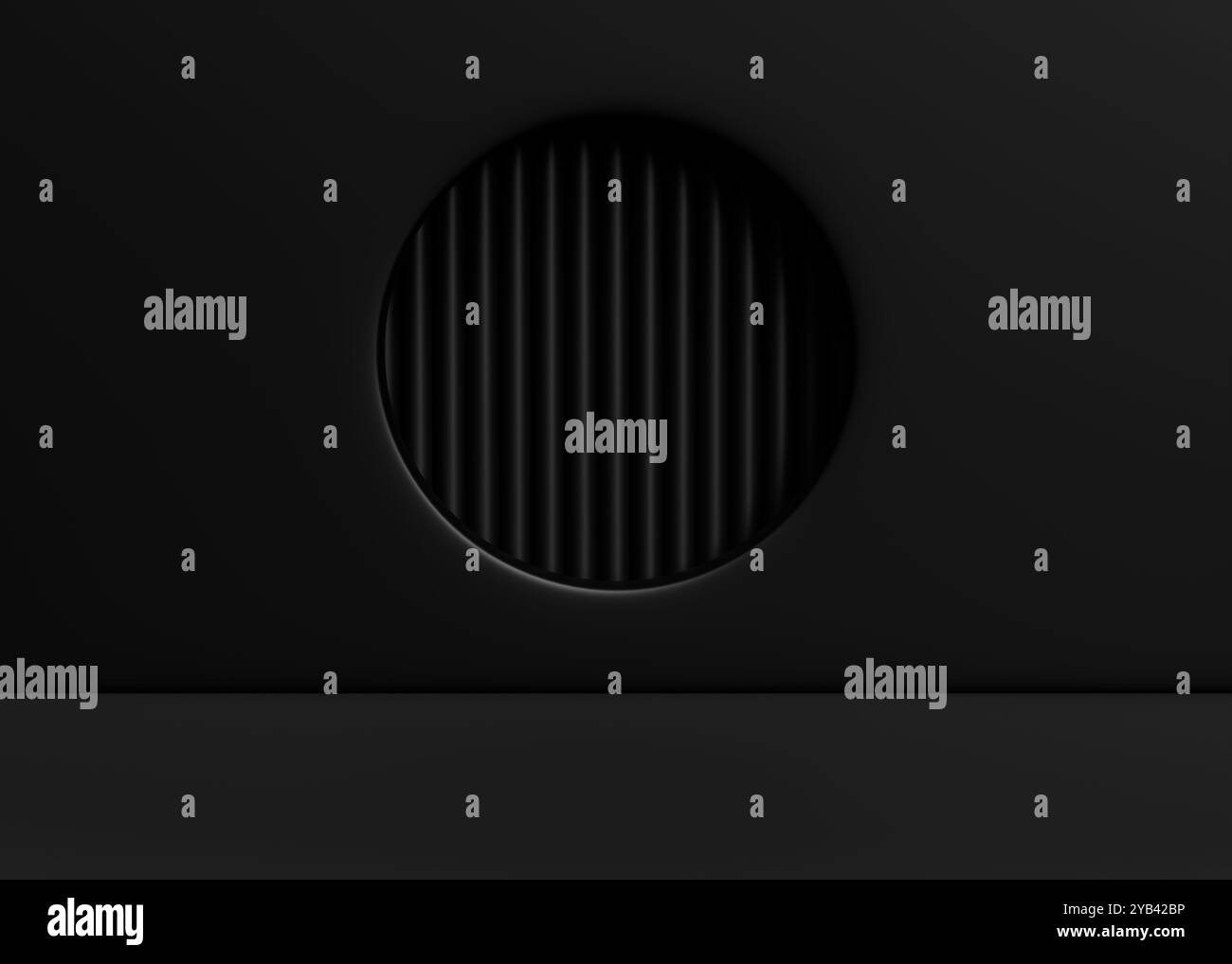 Empty black studio bg with circle window for product show. 3d render ...