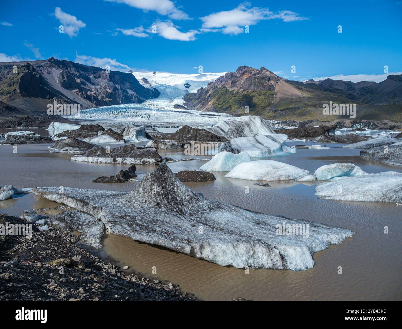 Glacier tongue of the Öræfajökull, glacial lake, panorama, Iceland ...