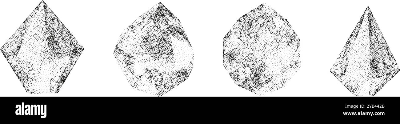 Cube, cylinder, triangle, rhombus with grainy dot texture. Vector ...