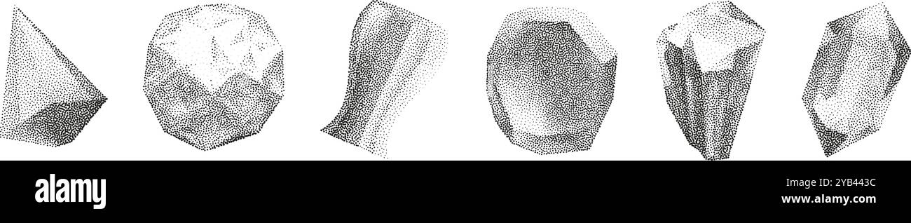Cube, cylinder, triangle, rhombus with grainy dot texture. Vector ...