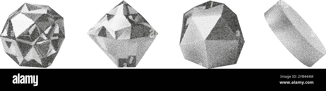 Cube, cylinder, triangle, rhombus with grainy dot texture. Vector ...