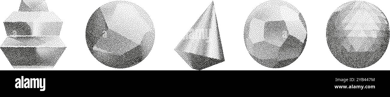 Cube, cylinder, triangle, rhombus with grainy dot texture. Vector ...