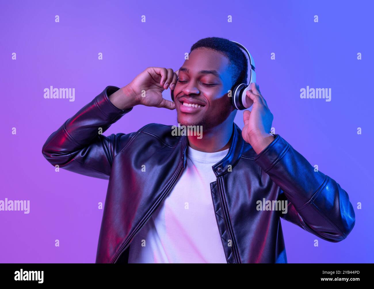 Music Lover. Handsome Black Guy In Wireless Headphones Listening His ...