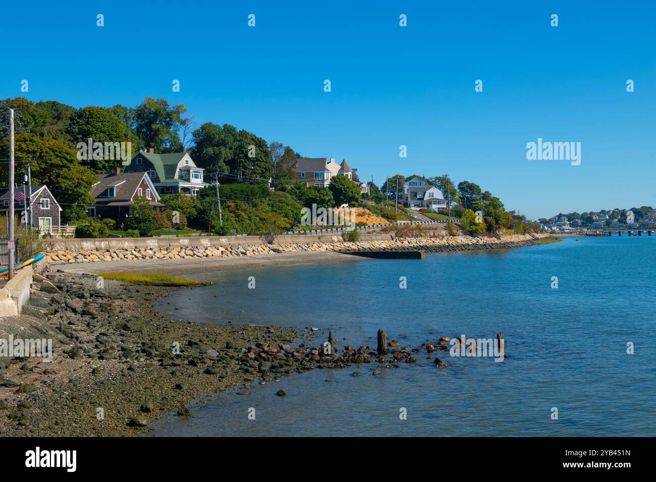 Historic waterfront houses in Hull Village in Hingham Bay, Boston ...