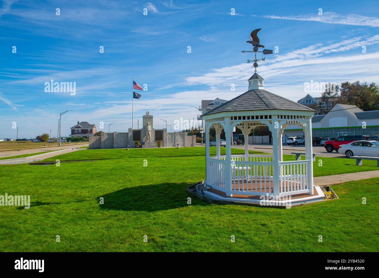 Bandstand and Veterans Memorial on town common in town of Hull ...