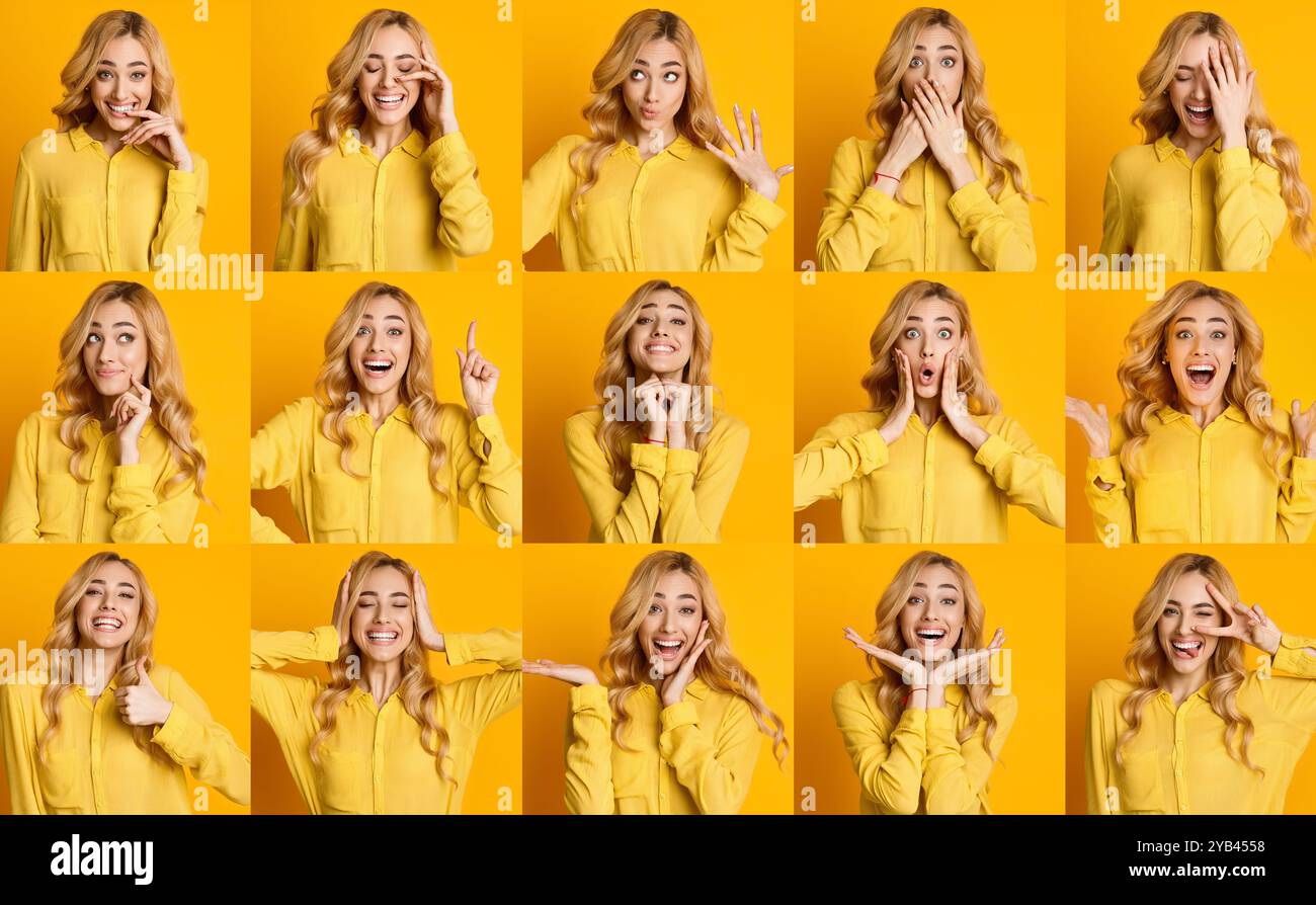 Different Emotions Collage. Set Of Girl Emotional Portraits Stock Photo ...