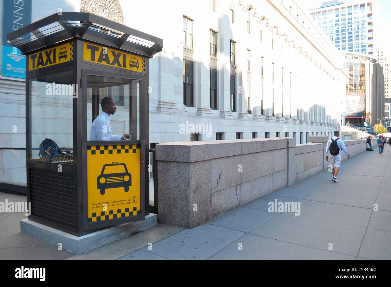 A taxi stand is seen next to Moynihan Train Hall in Manhattan, New York ...