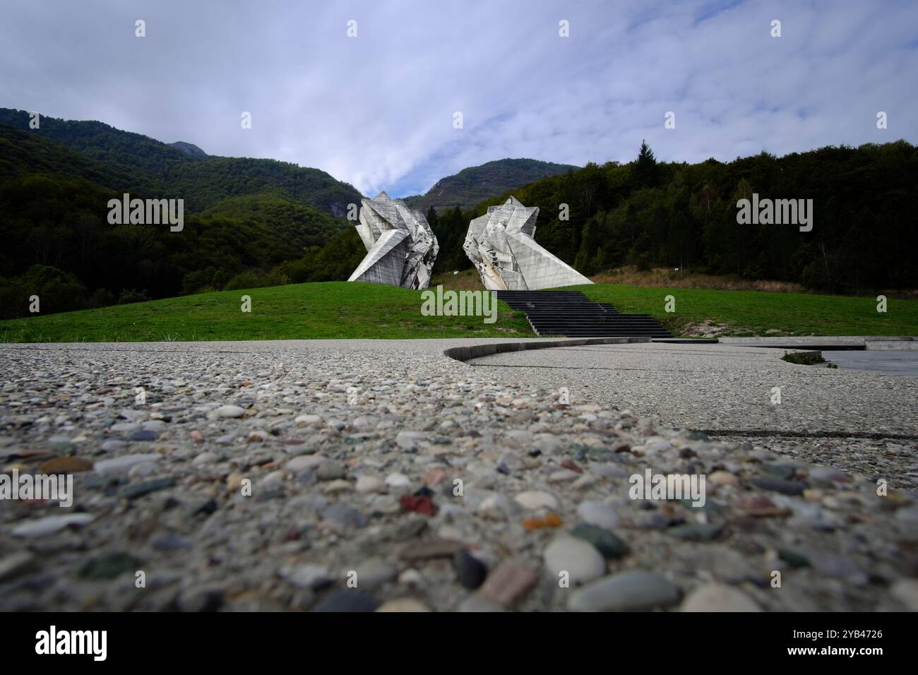 low anglew view of the Battle of Sutjeska Memorial Monument Complex in ...