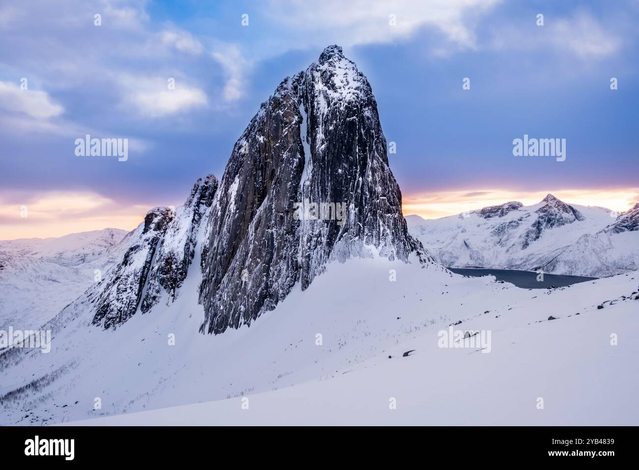 Segla mountain peak seen from Hesten trail near Fjordgard on Senja ...