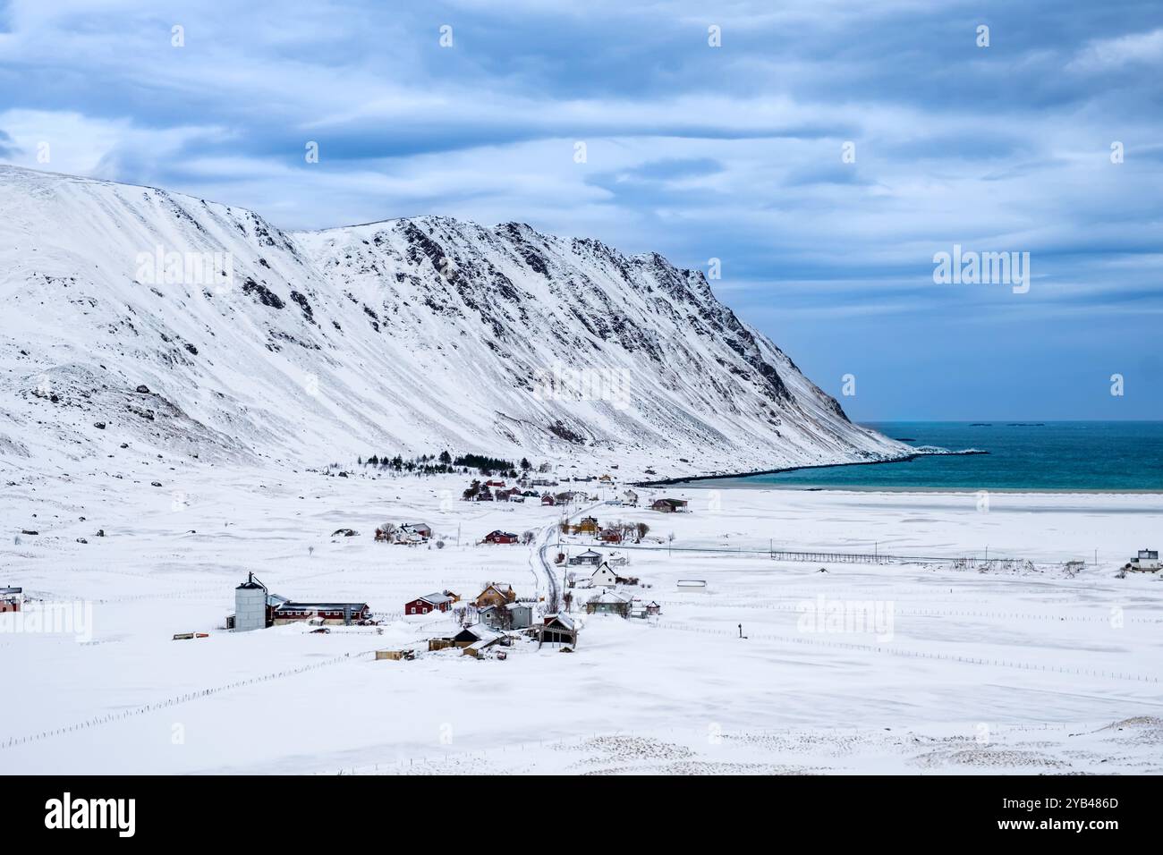 View of Sandbotnen beach from Ryten hiking trail near Fredvang on ...